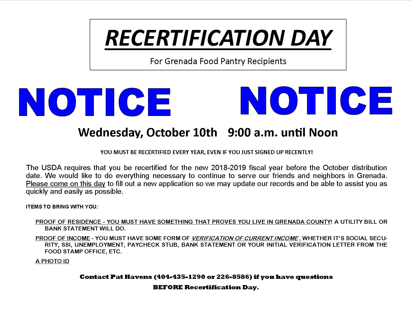 Important Notice | Grenada Food Pantry